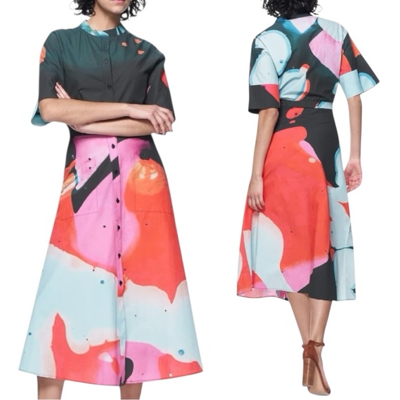 The Kit | Dresses | The Kit Midi Cotton Cobie Shirt Dress In Paint All ...